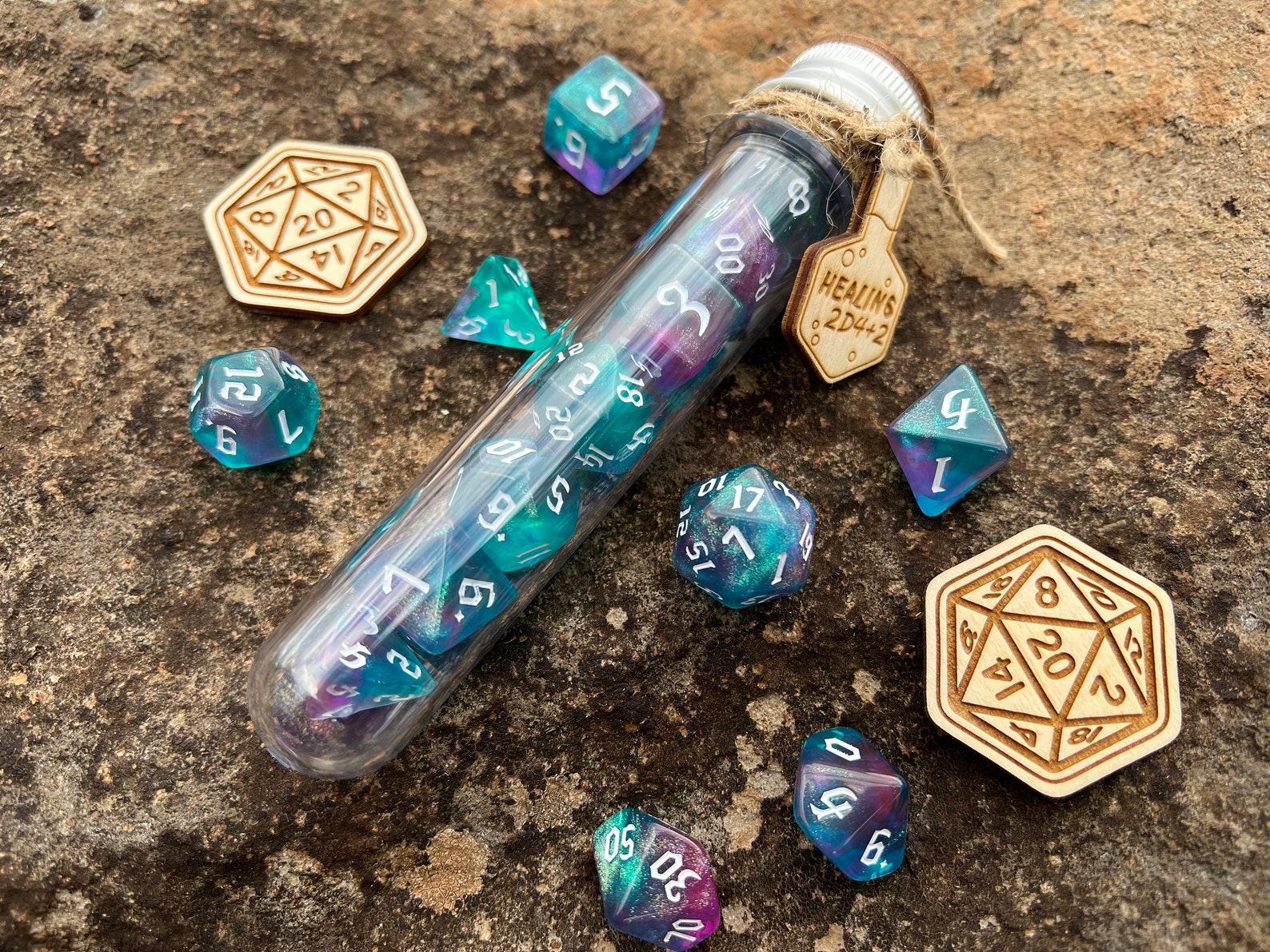 Dnd 7 Dice Set in Potion Flask Fantasy Forest D&D Polyhedral - Etsy