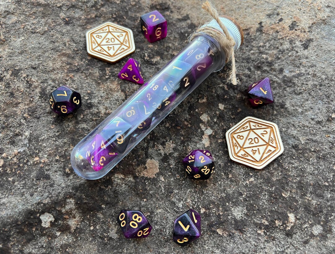 Dnd 7 Dice Set in Potion Flask, "dark Matter" Purple Black With Shimmer ...