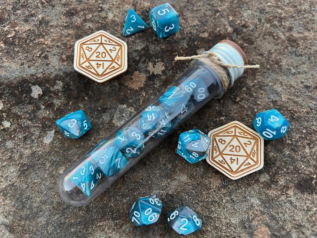 Dnd 7 Dice Set in Potion Flask, "deep Ocean" Light Blue Gray D&D ...