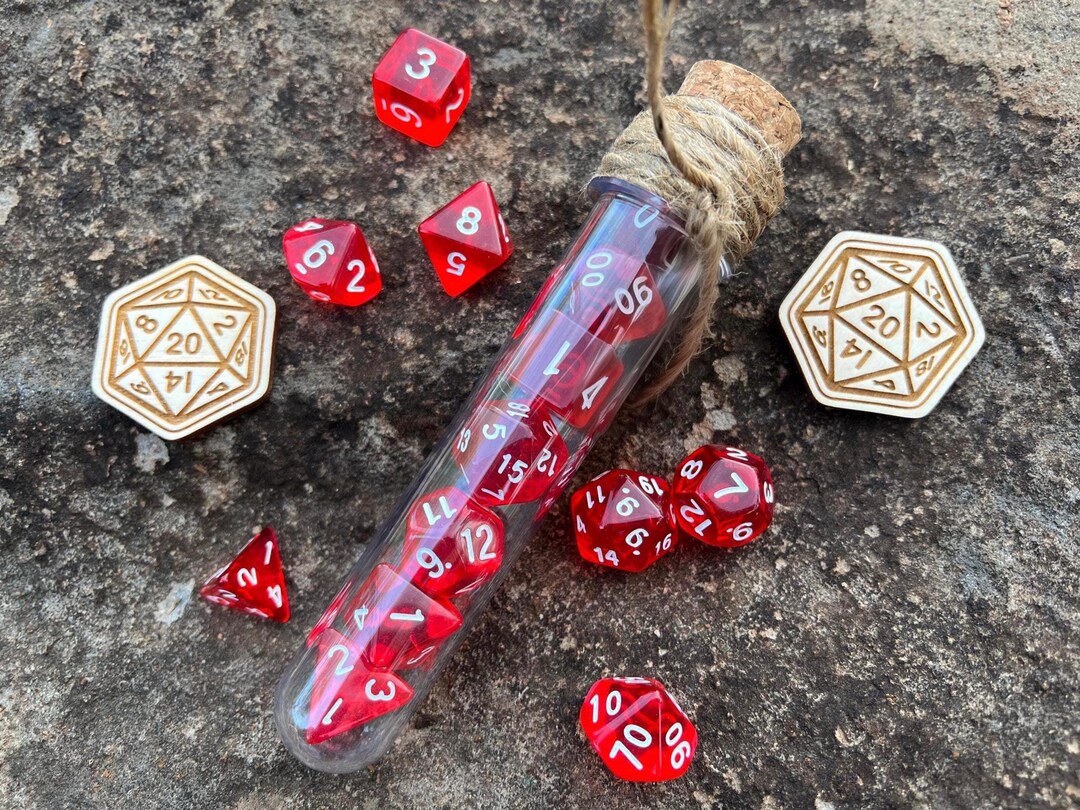Dnd 7 Dice Set in Potion Flask, "health Potion" Transparent Red D&D ...