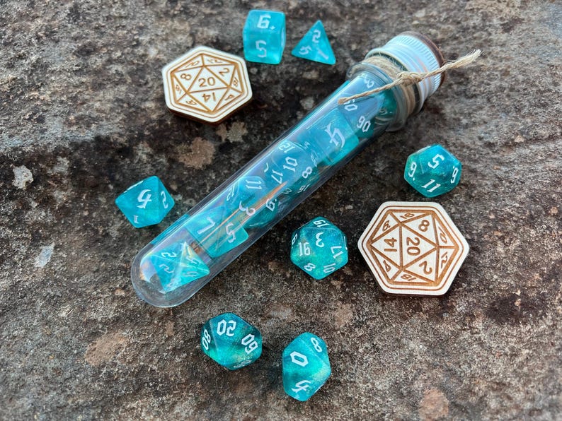 Dnd 7 Dice Set in Potion Flask, "merhorse" Turquoise White D&D ...
