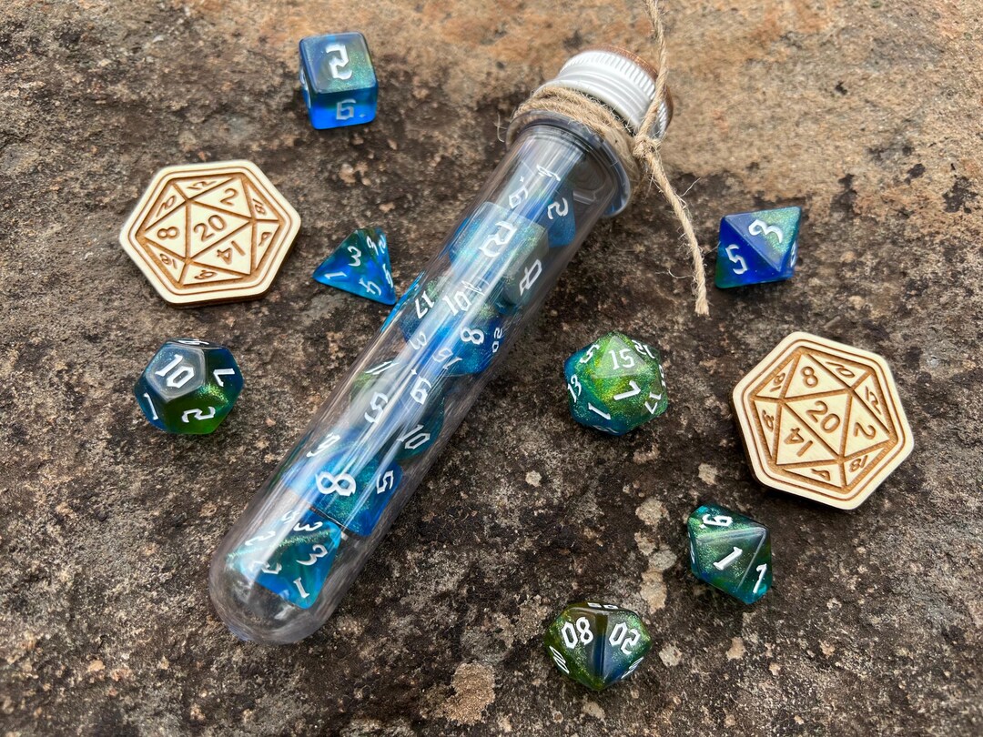 Dnd 7 Dice Set in Potion Flask, "druid Magic" Blue Yellow D&D ...