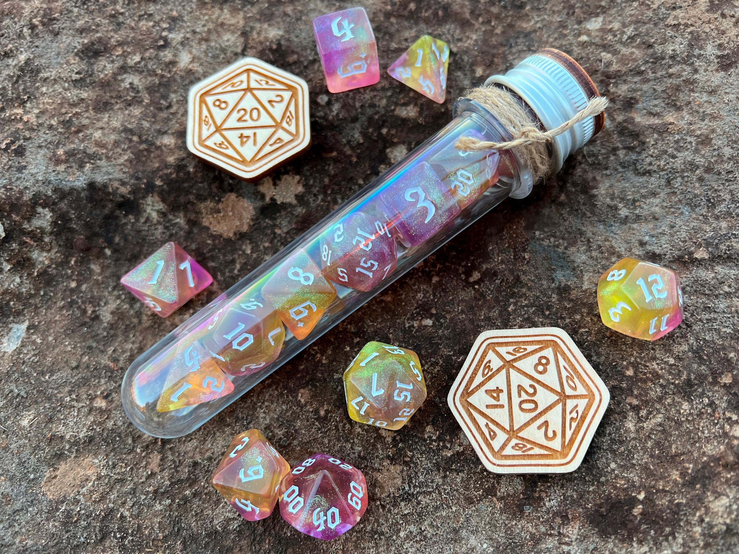 Dnd 7 Dice Set in Potion Flask, "mermaid" Pink Yellow Gold D&D ...