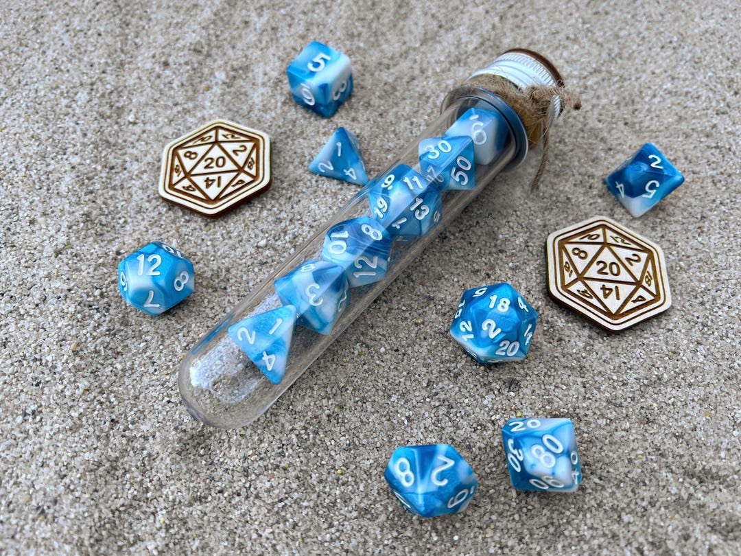 Dnd 7 Dice Set in Potion Flask, "sea Wave" Light Blue White D&D ...