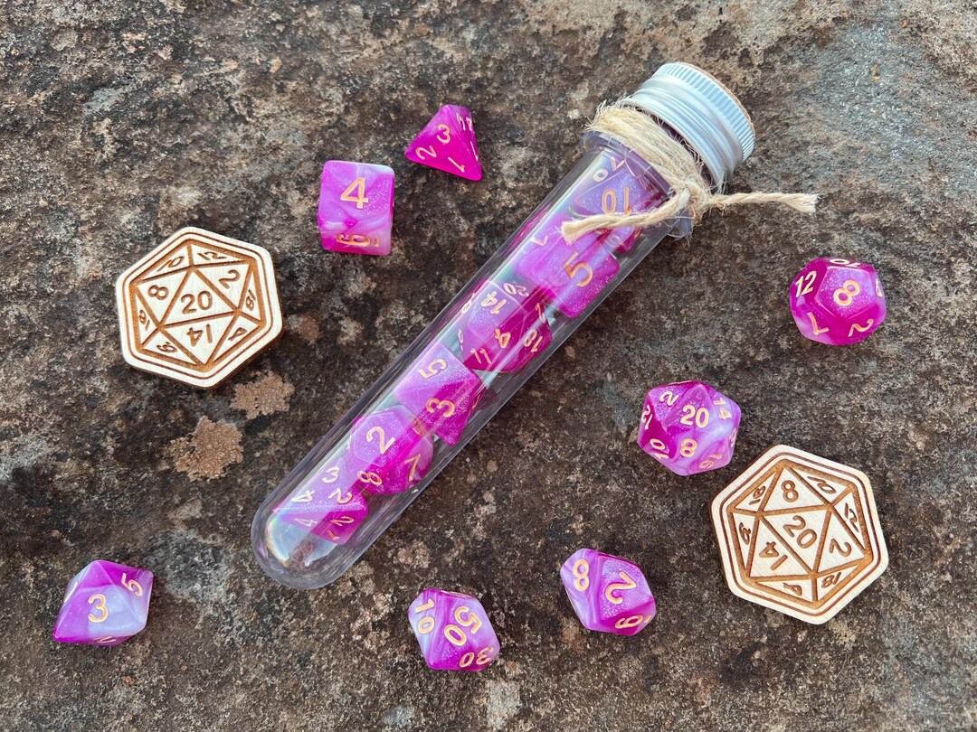 Dnd 7 Dice Set in Potion Flask, "magic Sakura" Shimmer Pink White Gold ...
