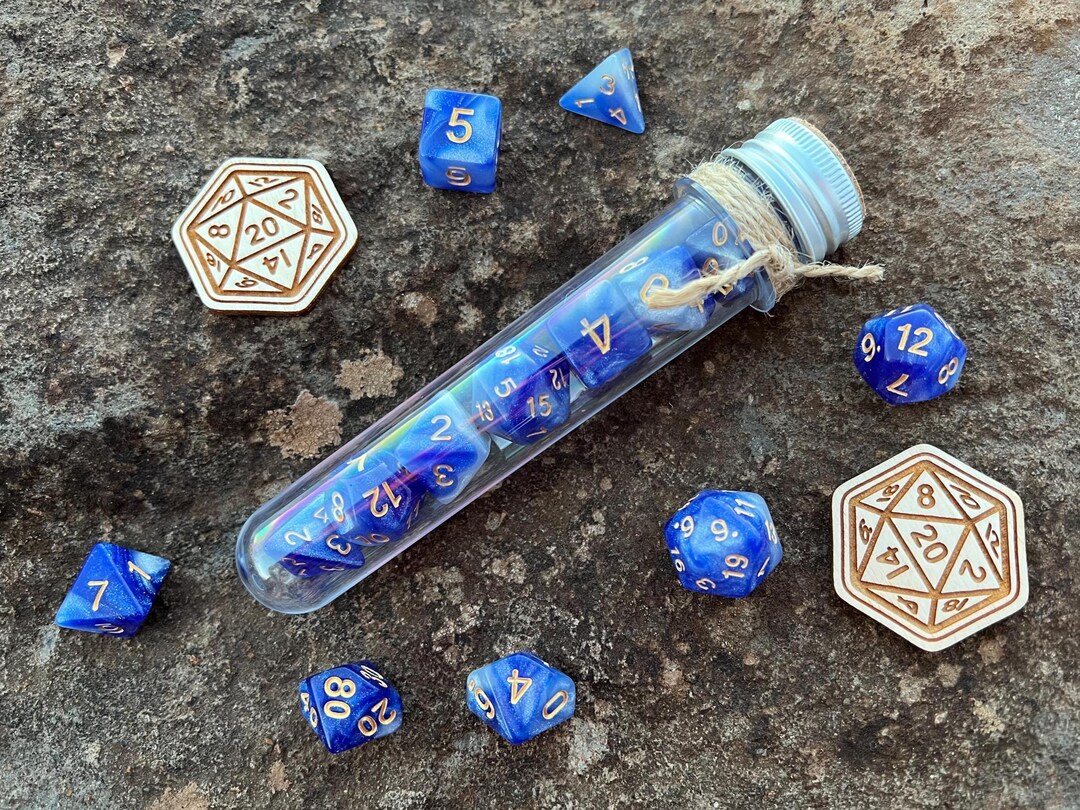 Dnd 7 Dice Set in Potion Flask, "mighty Djinni" Blue White Gold D&D ...