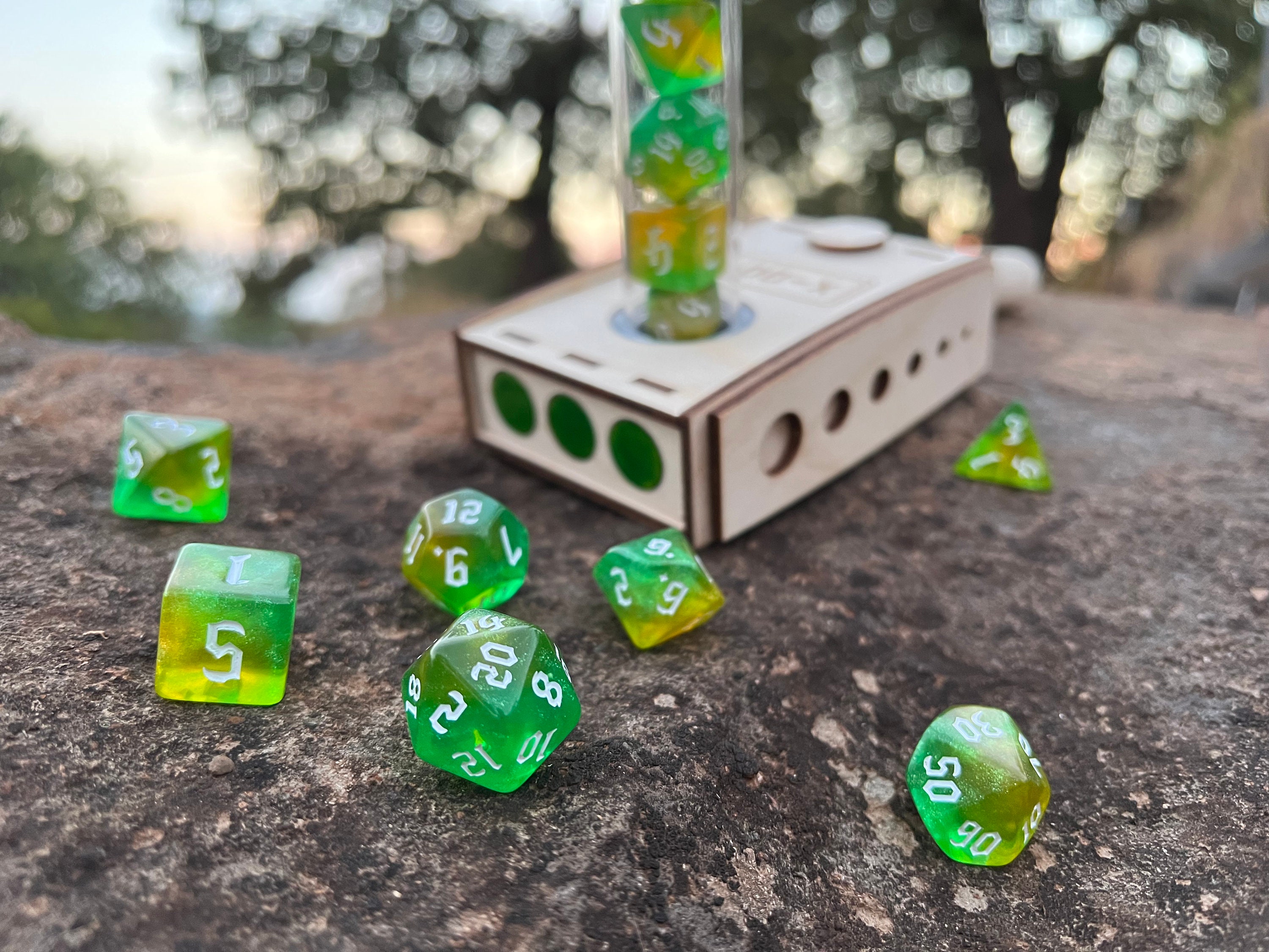 Dnd 7 Dice Set in Potion Flask portal Fluid Green - Etsy