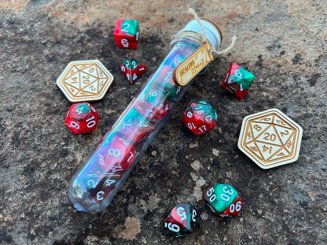 Dnd 7 Dice Set in Potion Flask, dragon Scales Brown Green D&D Polyhedral Dice Set, Dungeons and ...