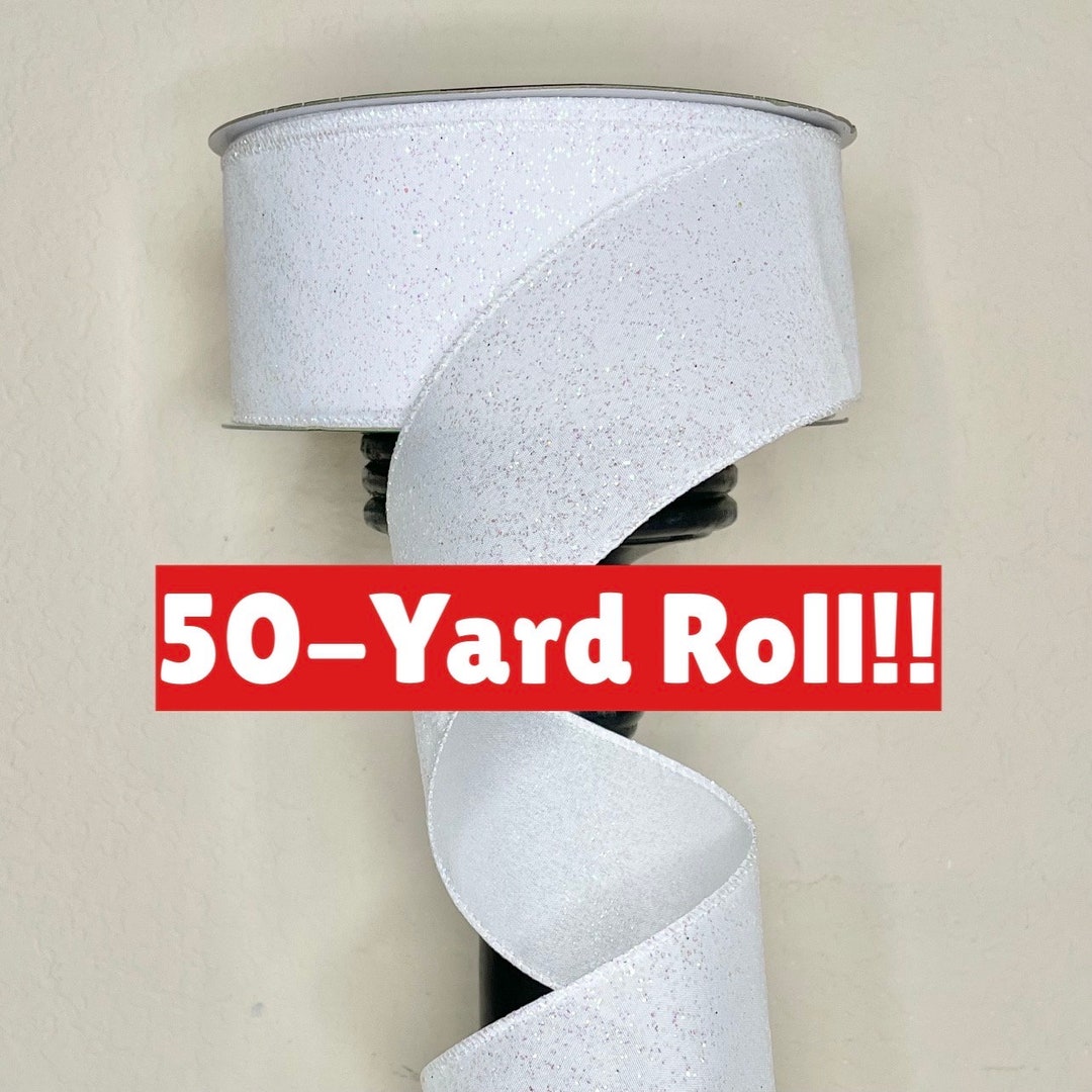 50 Yard Roll Spool 2.5 Inch Solid White Pretty Glitter Sparkly Wired ...
