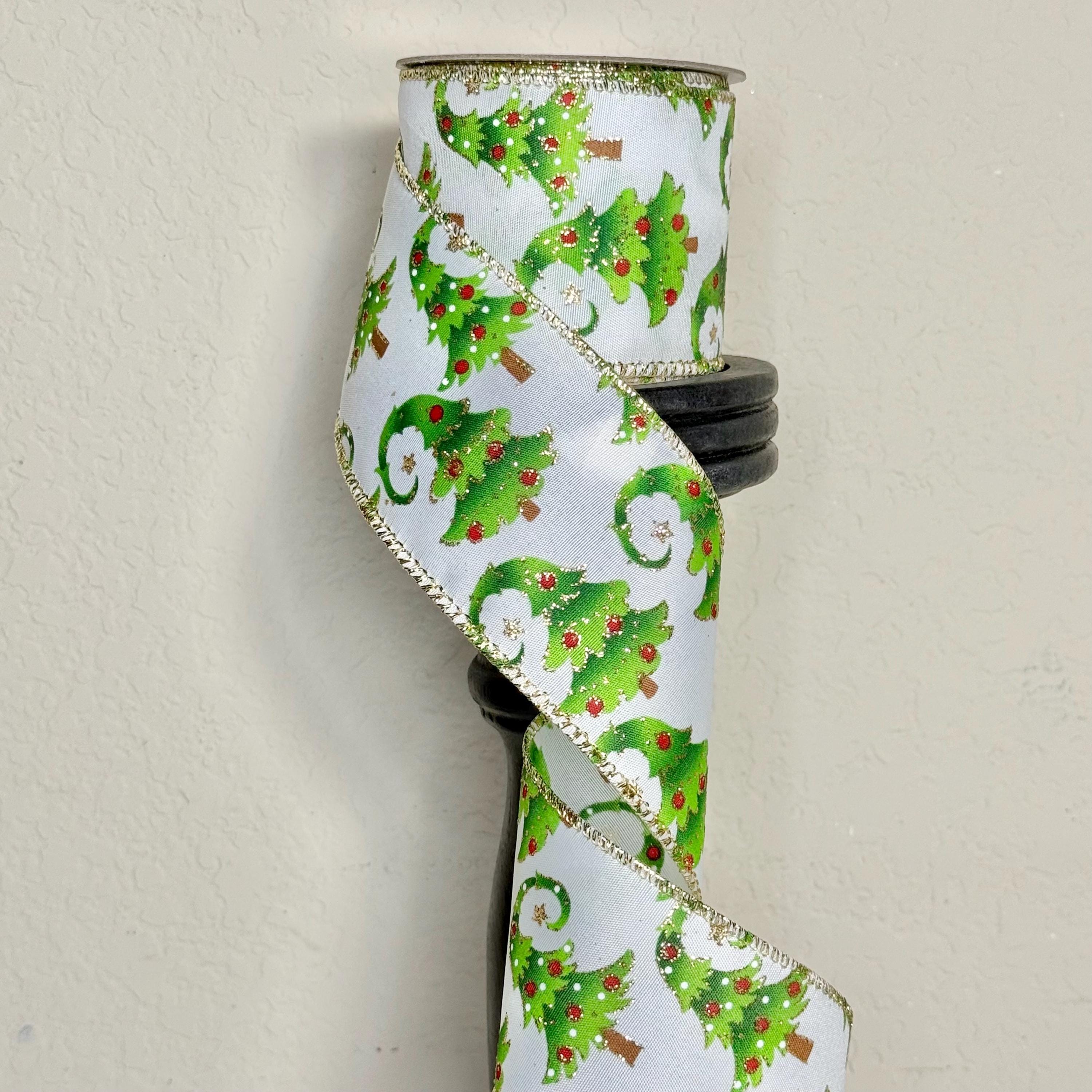 10 Yard Roll - 2.5 Inch Grinch Tree Inspired Wired Christmas Ribbon ...