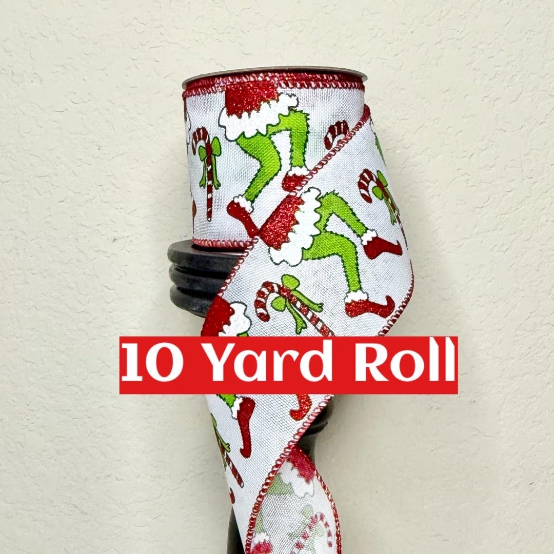 10 Yard Roll - 2.5 Inch Green Monster Legs & Candy Canes Christmas ...