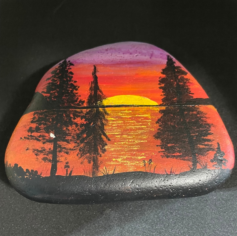 Lake Sunset River Rock - Etsy