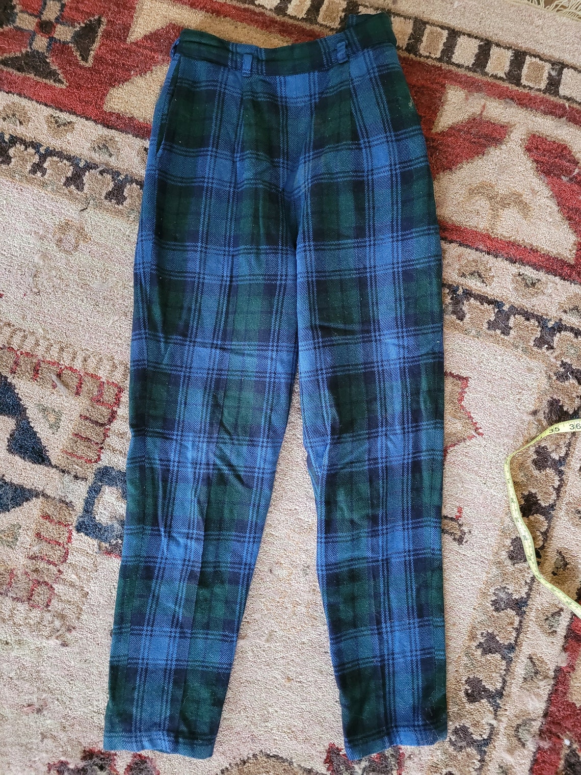 1960s Vintage Blue Plaid Wool Pants - Etsy