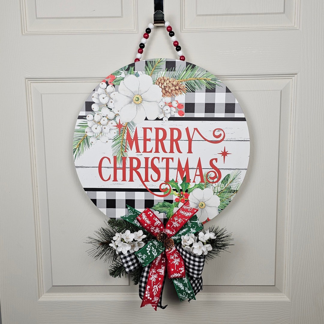 Merry Christmas Door Hanger for Your Front Door, Farmhouse Wooden Door ...