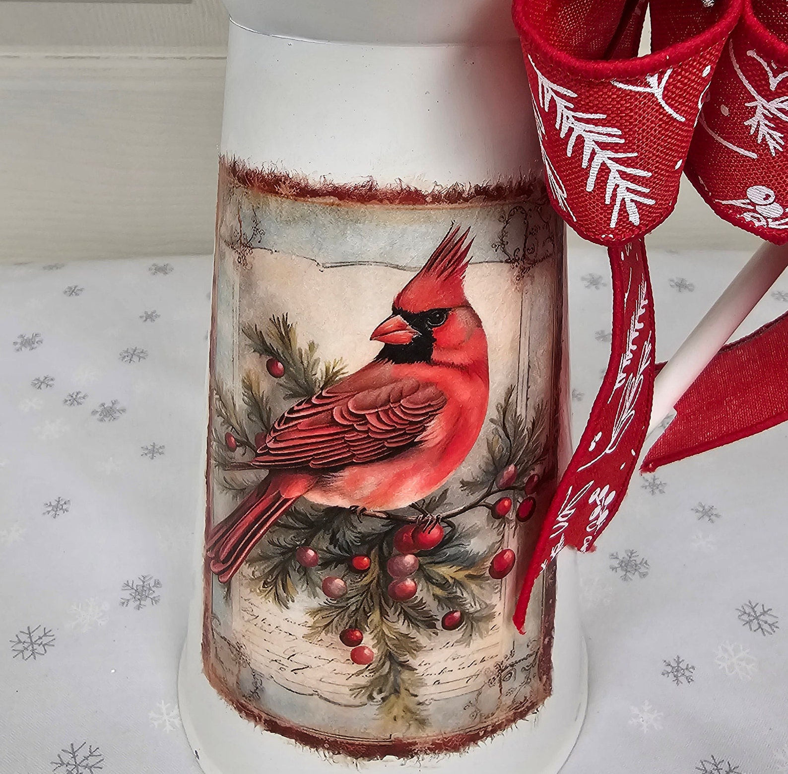 Christmas Cardinal Pitcher Arrangement With Festive Red Berries ...