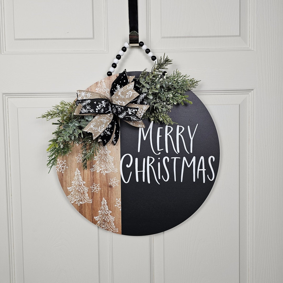 Merry Christmas Door Hanger for Your Front Door in Neutral Colors ...