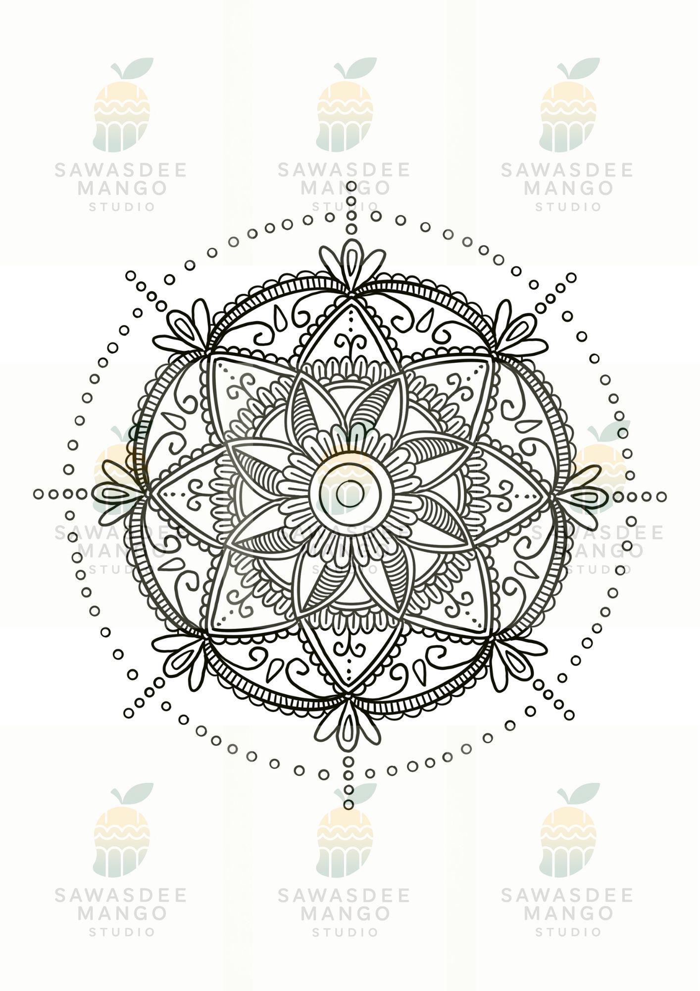 7 Hand-drawn Mandala Coloring Pages: Mindfulness Art (A4 PNG & PDF ...