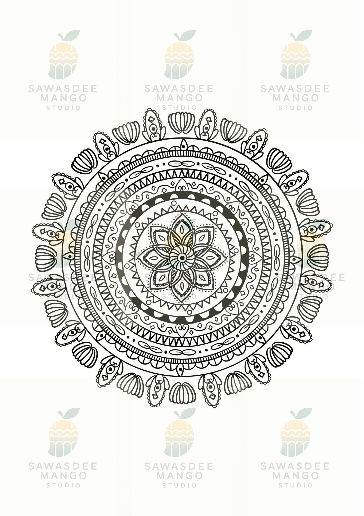 7 Hand-drawn Mandala Coloring Pages: Mindfulness Art (A4 PNG & PDF ...