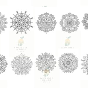 10 Floral Mandala Coloring Pages: Fine Line Art for Adults (A4 Digital ...