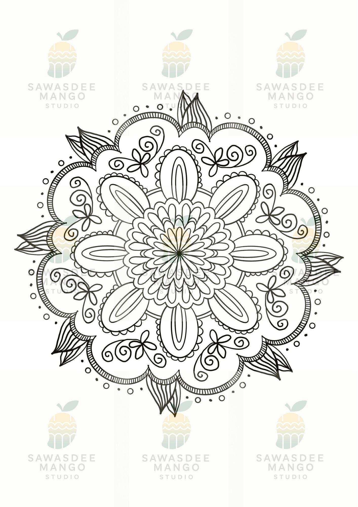7 Hand-drawn Mandala Coloring Pages: Mindfulness Art (A4 PNG & PDF ...