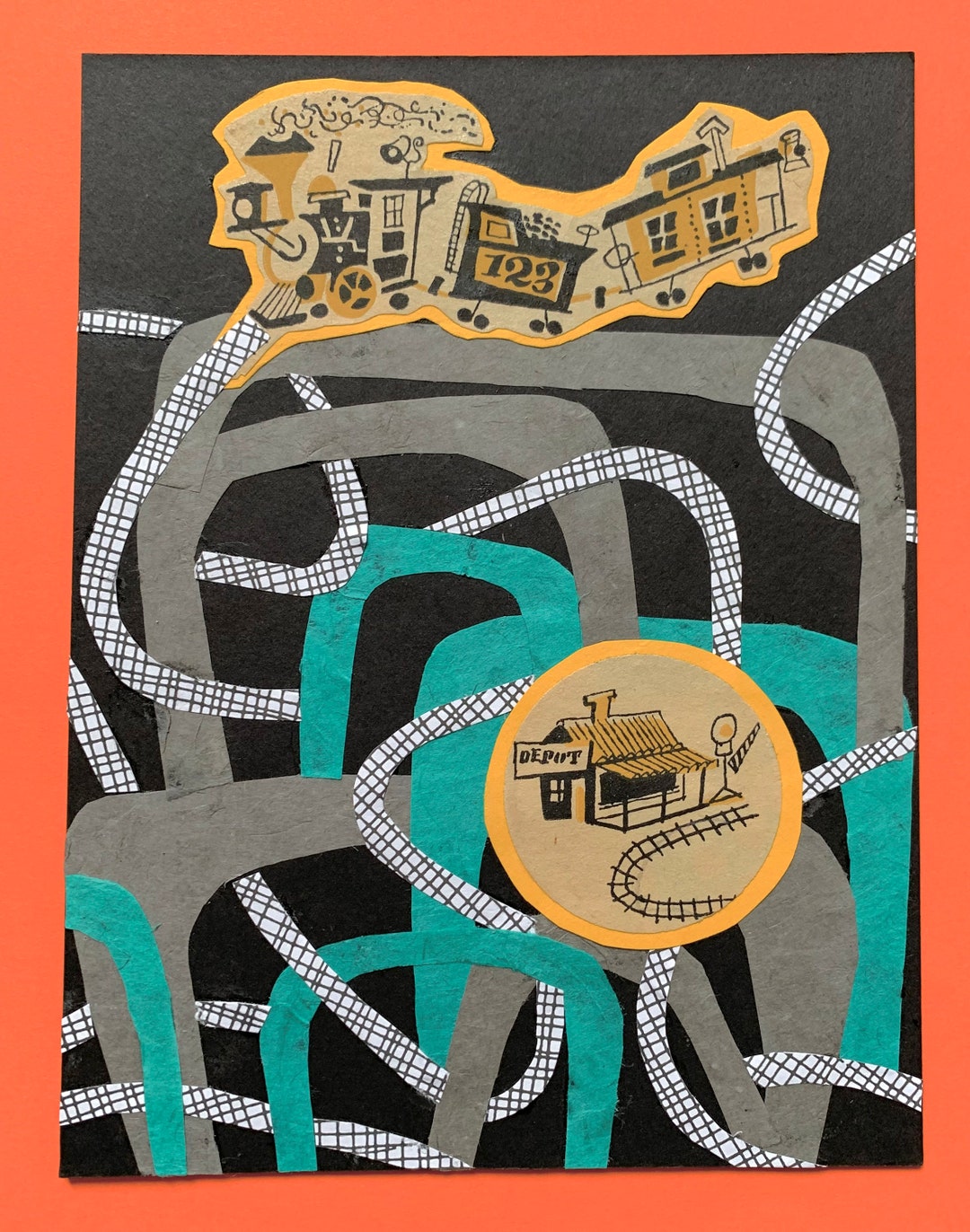Vintage Train Collage Art, Mid-century Modern Graphics - Etsy