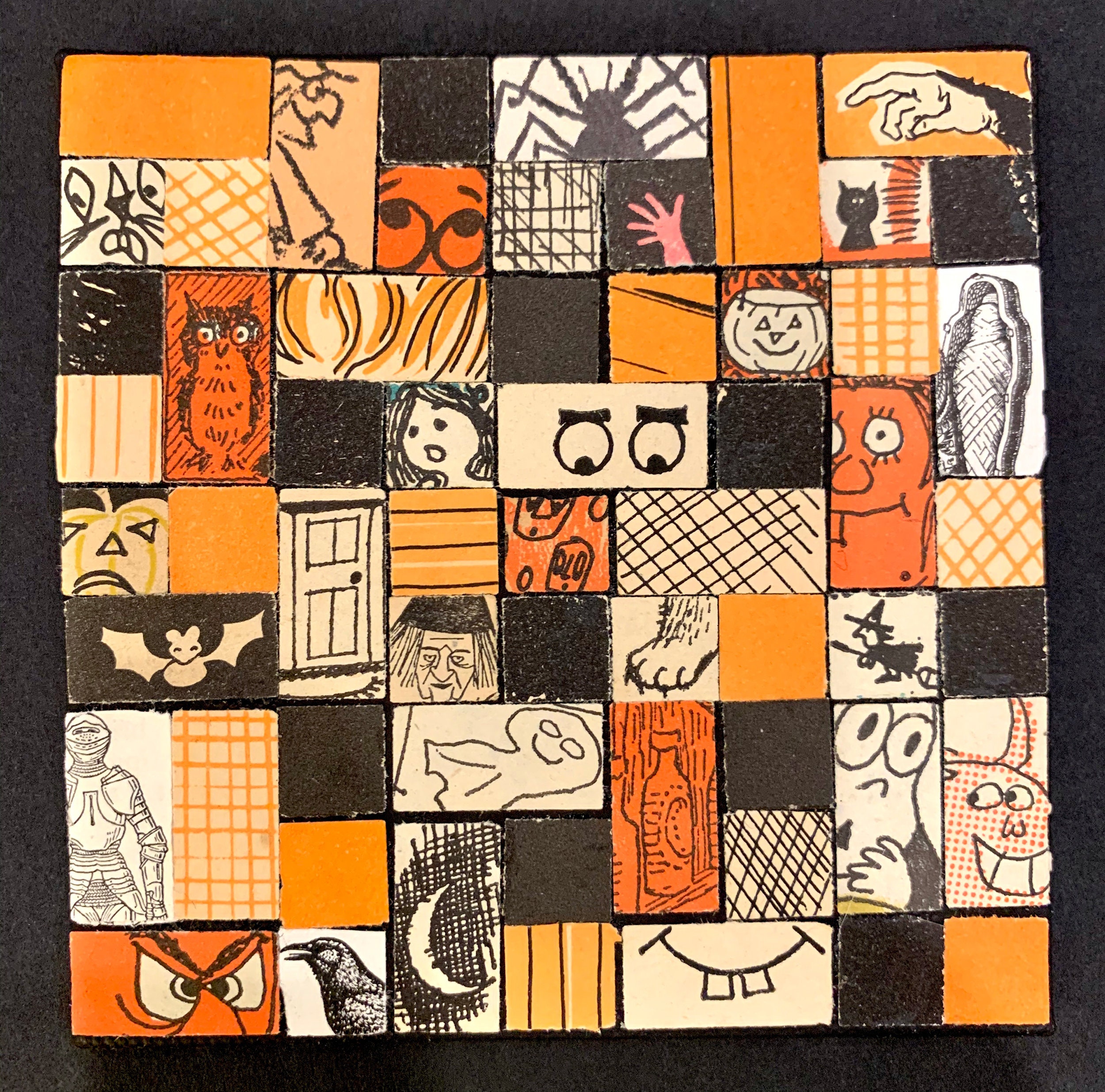 Original Art Collage "ghoulies" Halloween Tiled Mosaic Horror Kitsch ...