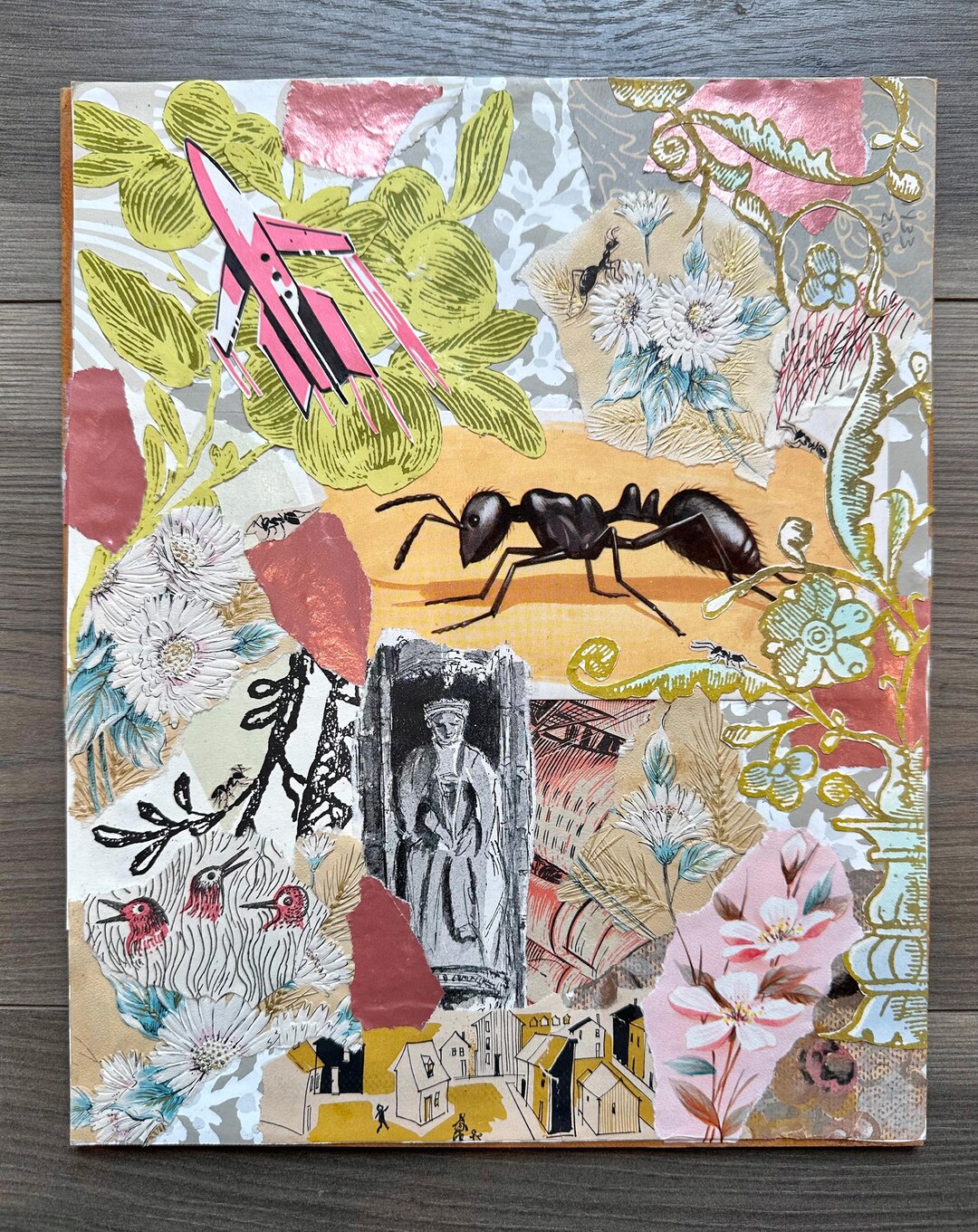 Original Art Collage "st. Ant" Abstract Ants Flowers Rocket Nature ...