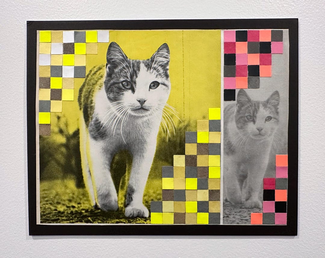 Original Art Collage "parallel Universe,slightly Off" Cat Vintage ...