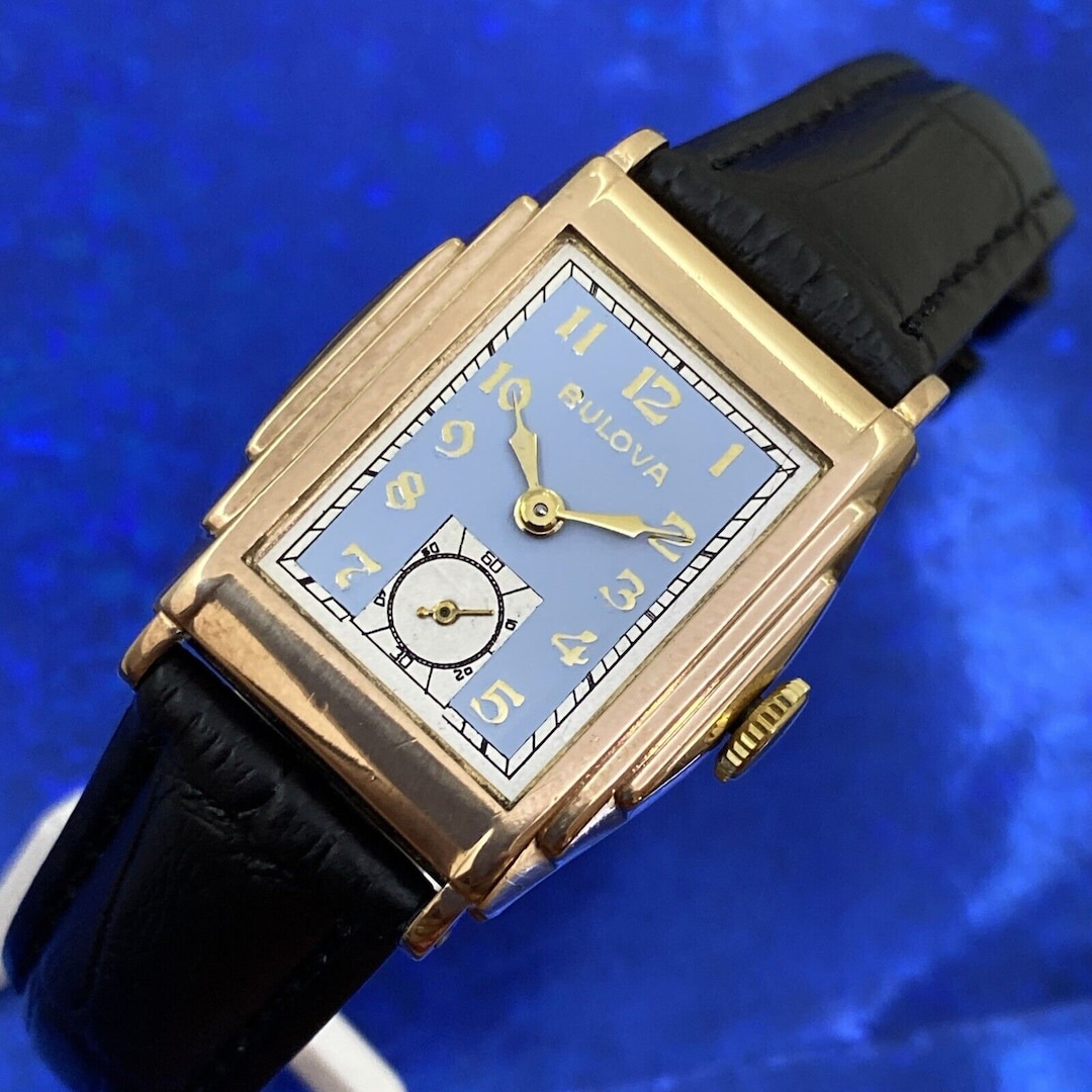 Vintage 1930s Mans BULOVA Stepped Case Stunning Blue Dial Serviced ...