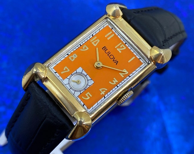 Vintage 1948 Man’s BULOVA 21 Jewel’s Stunning Orange Dial Serviced W ...