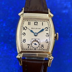 Vintage 1940s Mans BULOVA Stunning Salmon Dial Rose GF Case Serviced ...