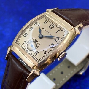Vintage 1940s Mans BULOVA Stunning Salmon Dial Rose GF Case Serviced ...