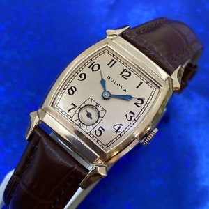 Vintage 1940s Mans BULOVA Stunning Salmon Dial Rose GF Case Serviced ...