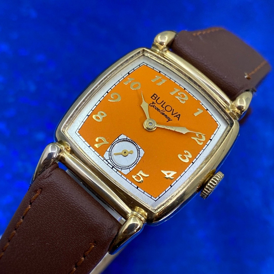 Vintage 1951 Man’s BULOVA EXCELLENCY 21J Stunning Orange Dial Serviced ...