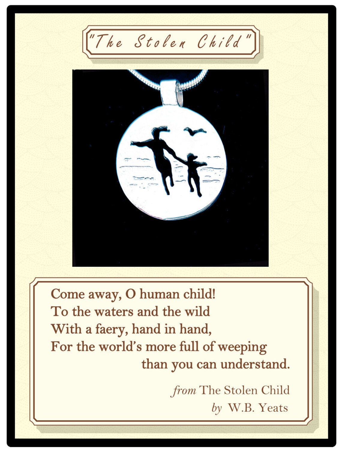 Yeats, the Stolen Child, Silver Pendant Necklace, Fairies, Child, Irish ...