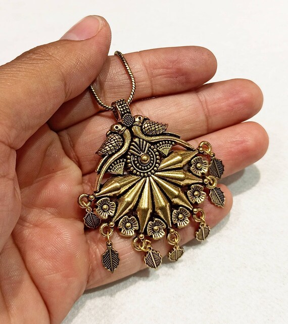 Indian Traditional Oxidized Pendant Chain Necklace ethnic Golden Copper Necklace indian Necklace. Etsy