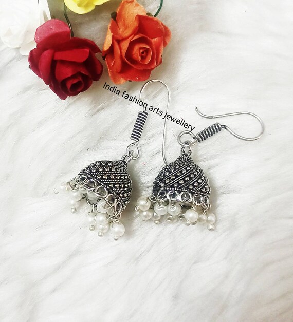Oxidized Jhumka/ethnic Indian Small Jhumka Earrings/silver - Etsy