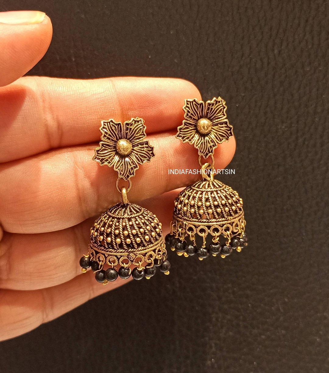 Antique Golden Copper Jhumkas Earrings Bollywood Earrings Traditional ...