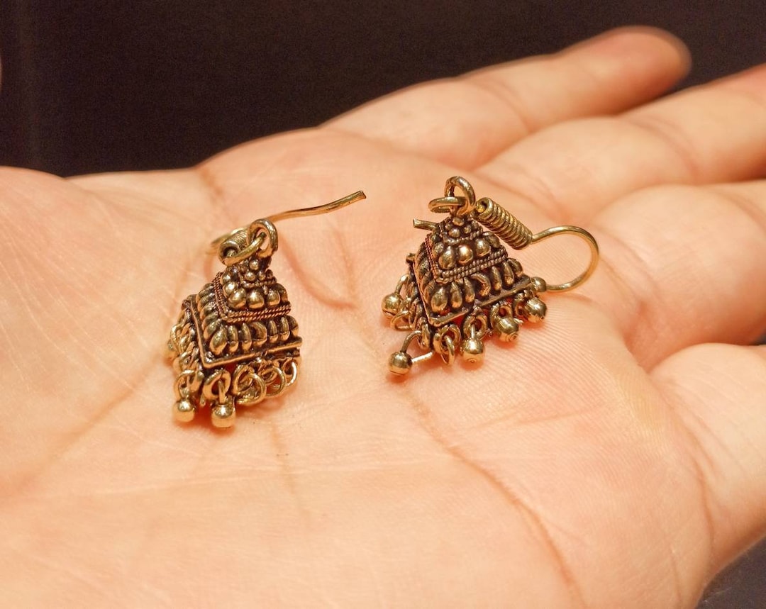 Triangle Copper Golden Small Jhumkas Earrings,oxidized Jhumkas ...