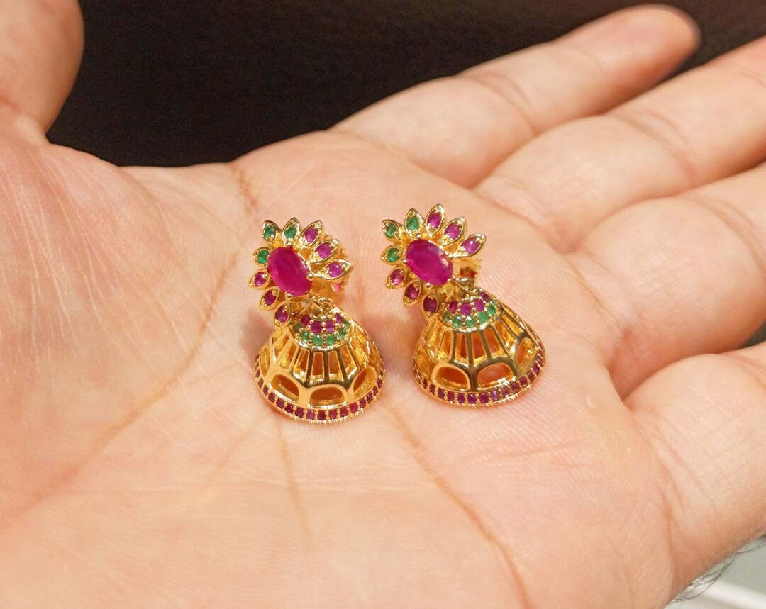 Jadau Small Golden Multicoloured Wedding Jhumkas Earrings, Brass ...