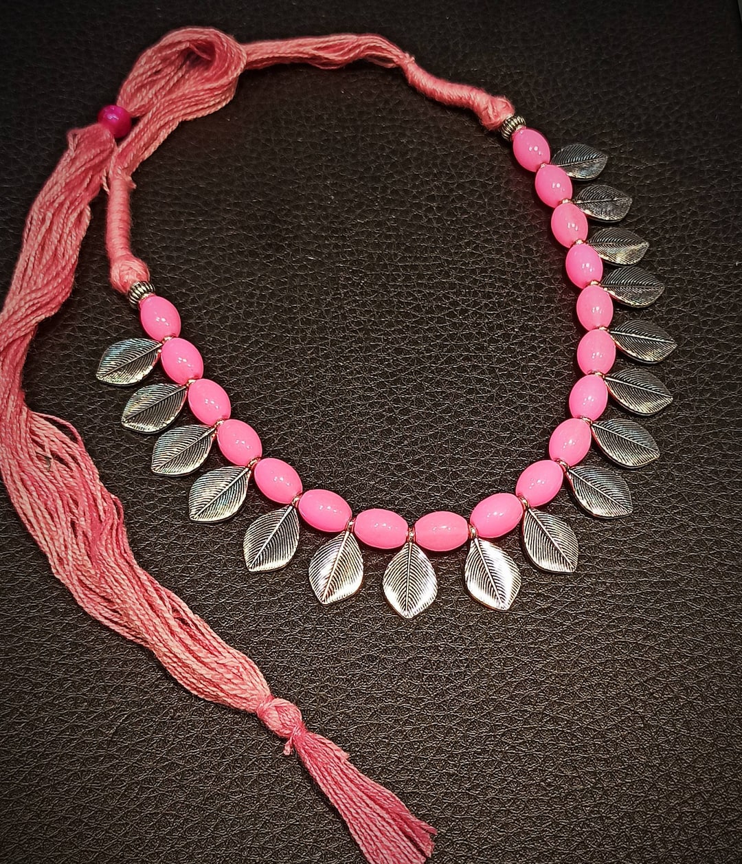 Indian Traditional Thread Necklace/pink Beaded - Etsy