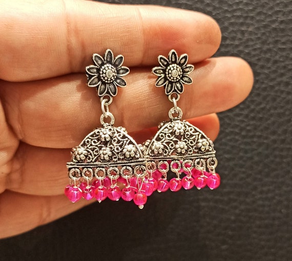 Trendy triangle shape Oxidized Jhumka Earrings/Handmade | Etsy