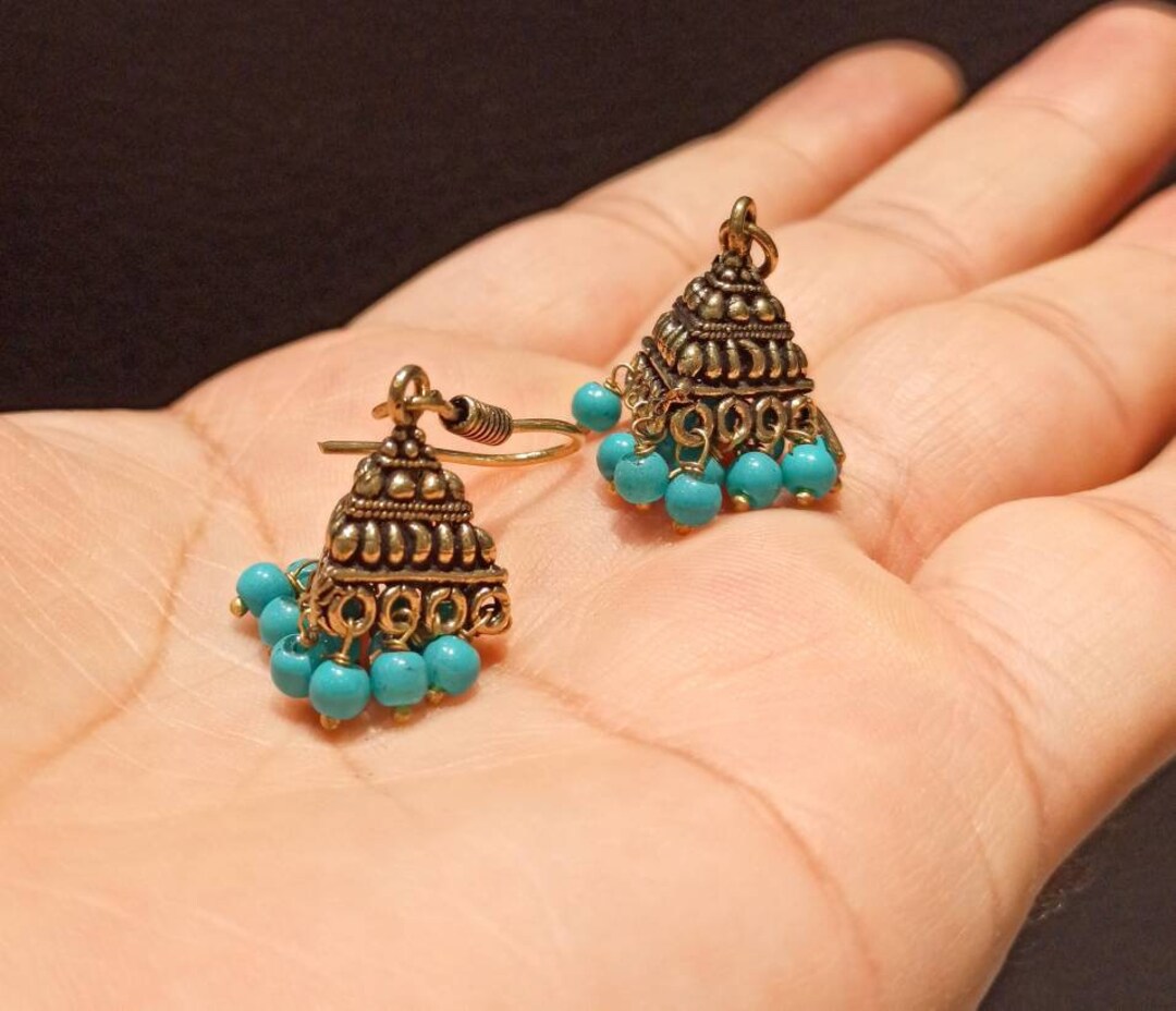 Oxidized Jhumka/boho Triangle Copper Golden Small Jhumkas Earrings ...