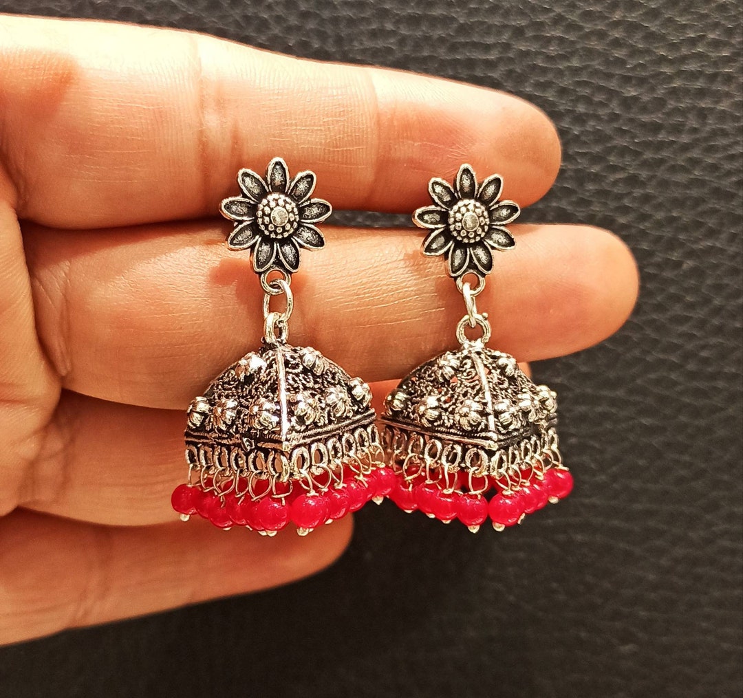 Trendy Triangle Shape Oxidized Jhumka Earrings/handmade Oxidized Jhumka ...