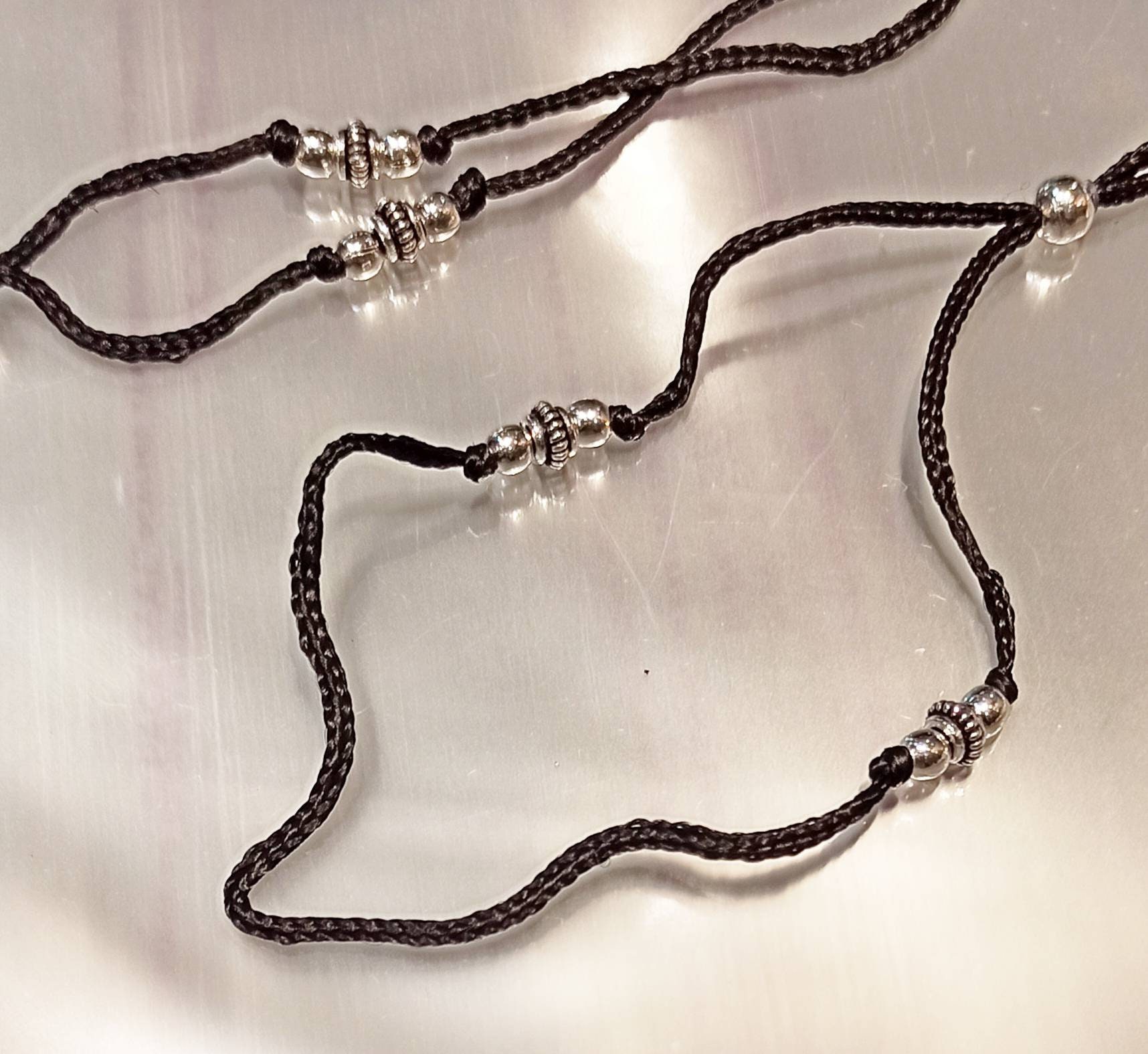 Silver 925 & Black Thread Anklets Pair Black Thread and | Etsy UK