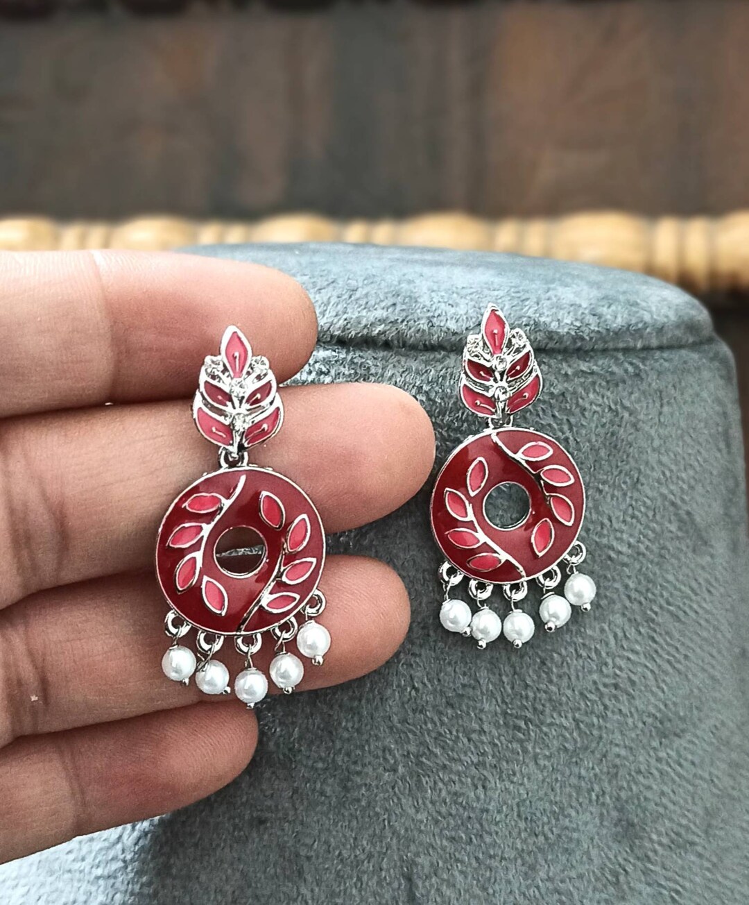 Meenakari Handmade Chandbali Earrings/indian Enamel Jhumka Earrings ...