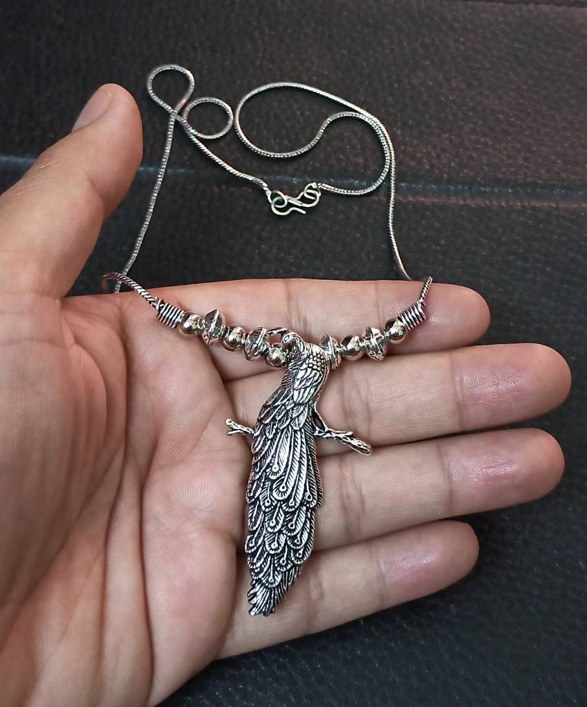 Peacock Oxidized Pendant Chain Necklace Ethnic | Etsy