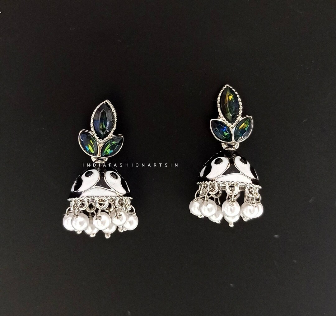 Meenakari Handmade Chandbali Earrings/indian Enamel Jhumka Earrings ...