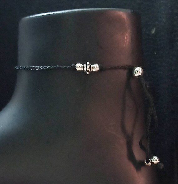 Silver 925 & Black Thread Anklets Pair Black Thread and | Etsy