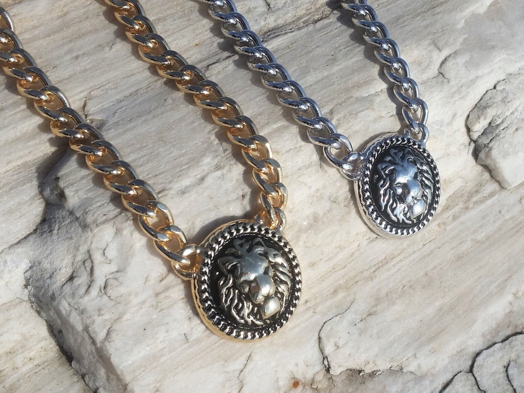 3D Gold Silver Dainty Lion Necklace Vintage Medallion Special ...